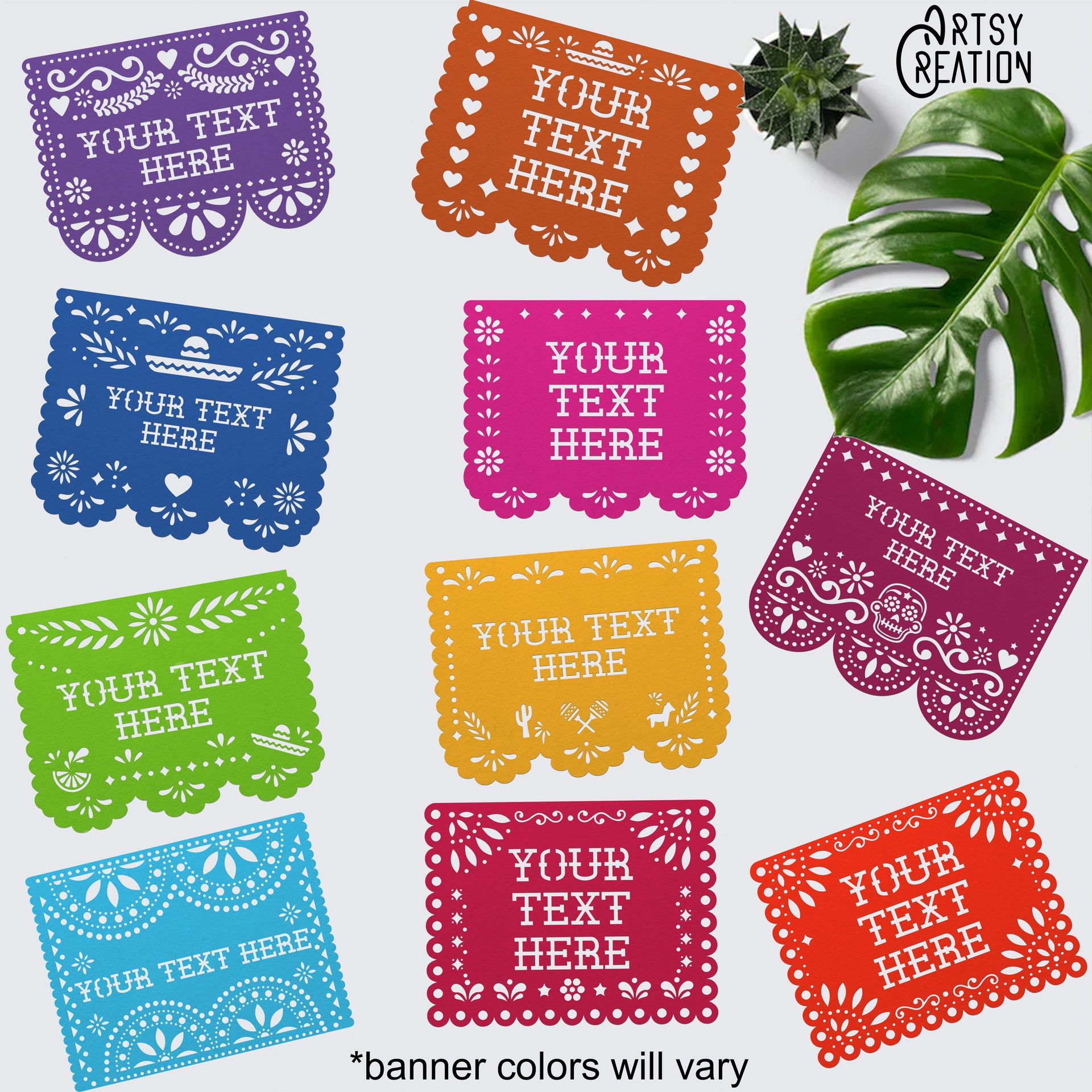 Printable Papel Picado Flags Papel Picado Vector Template Design Set
